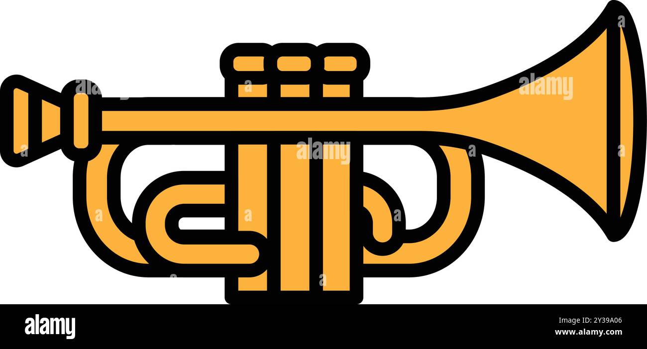 A cartoon drawing of a yellow trumpet. The trumpet is drawn in a very ...