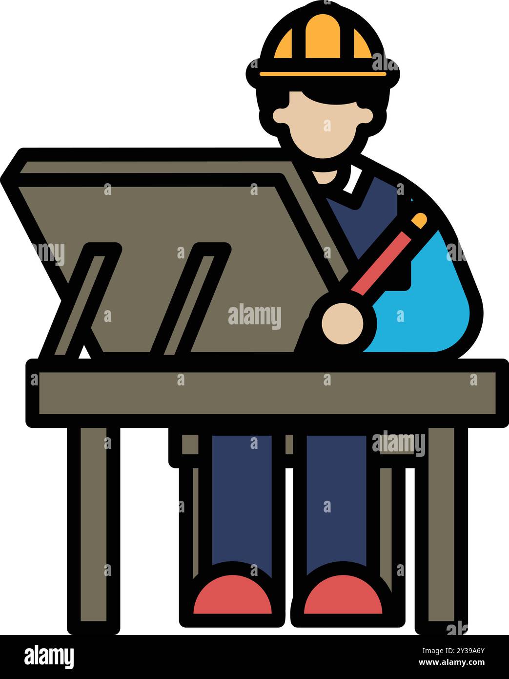 Illustration of an architect with a drafting table in line style Stock ...