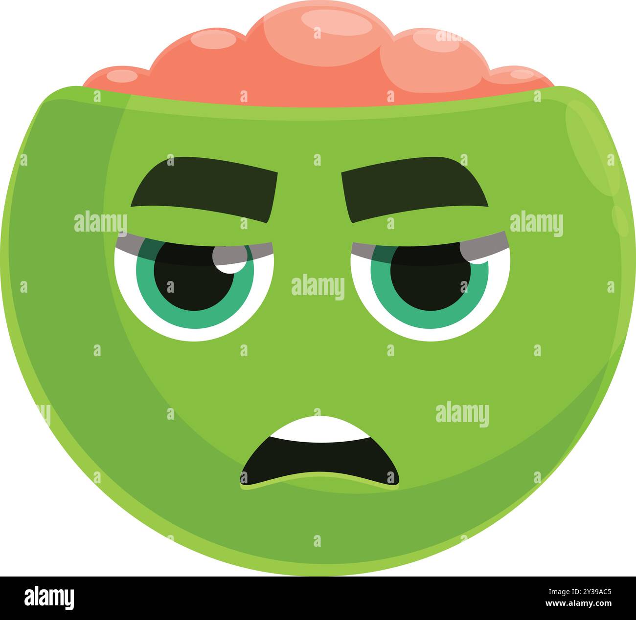 Cartoon green monster face showing disgust with open head and brain ...