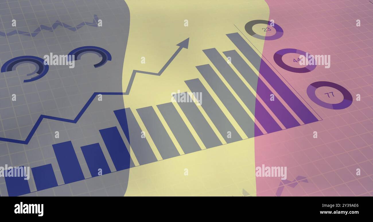 Bar and line charts with data points image over flag of Belgium Stock ...