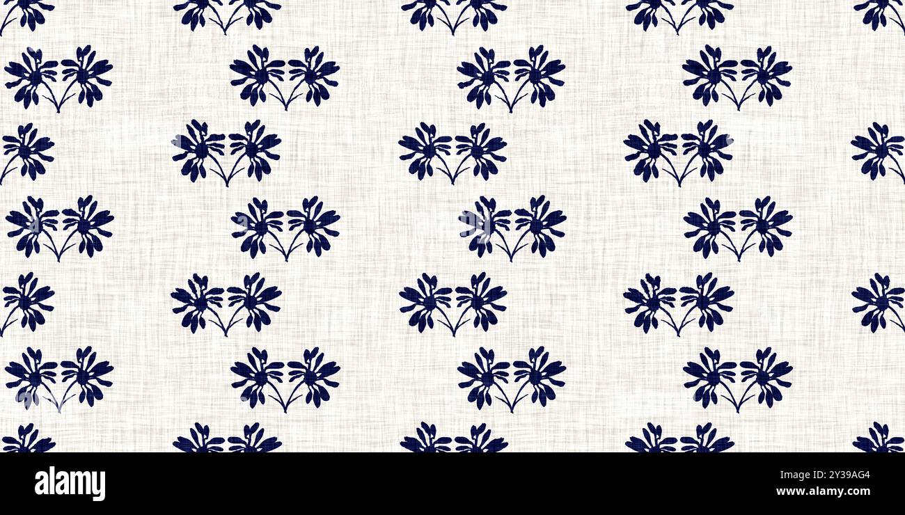 Indigo denim blue leaf motif seamless border. Japanese dye batik fabric ...