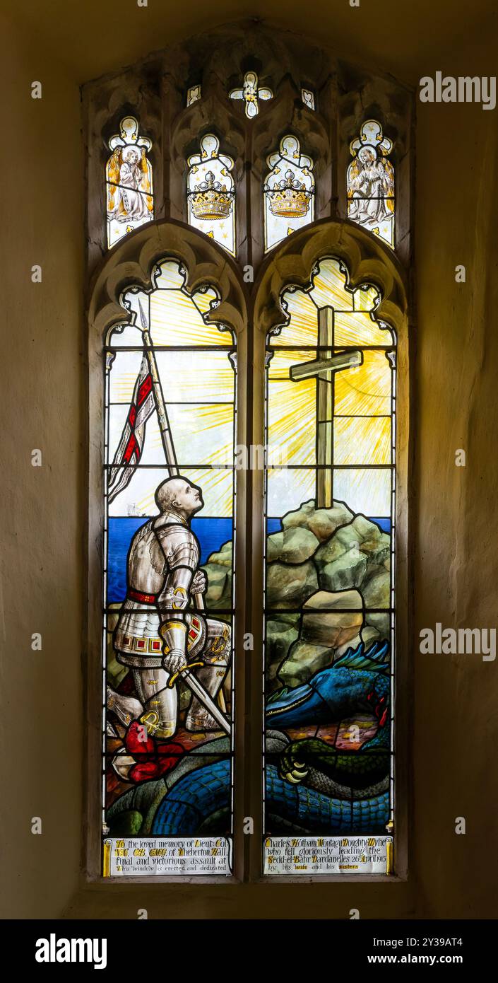 Stained glass window, Theberton church Suffolk, England, UK war ...