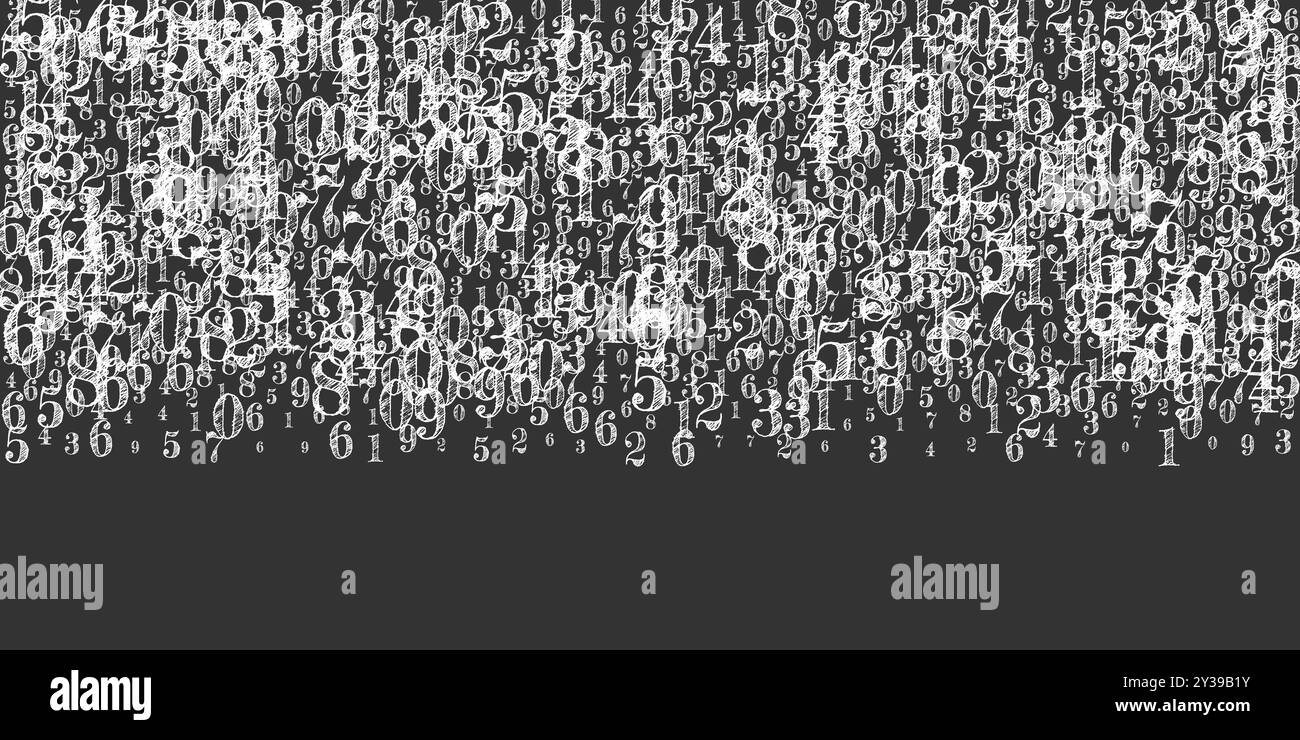 School math notebook cover. White chalk numbers floating in the air ...