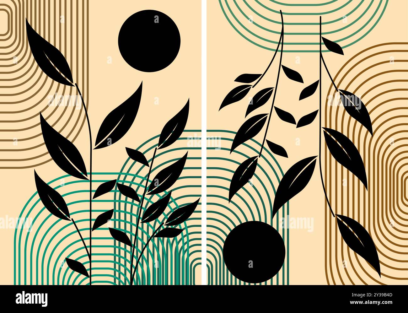 This abstract art piece features two panels with a minimalist nature ...