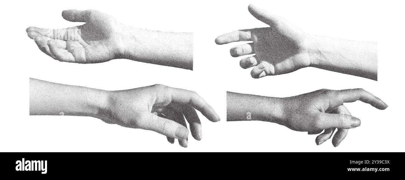 Collage element with hands. Gesture signs. Photocopy stipple effect ...