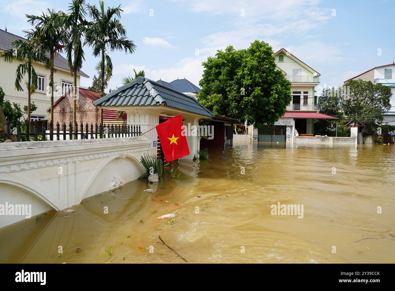 This photo shows houses submerged in flood in the aftermath of Typhoon ...