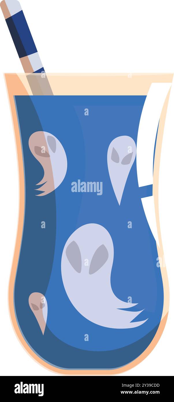 Halloween cocktail is being poured into a glass, ghosts are floating in ...