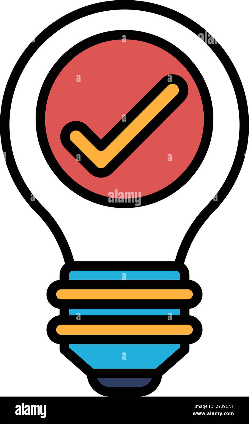 A light bulb with a check mark on it. The light bulb is a symbol of ...