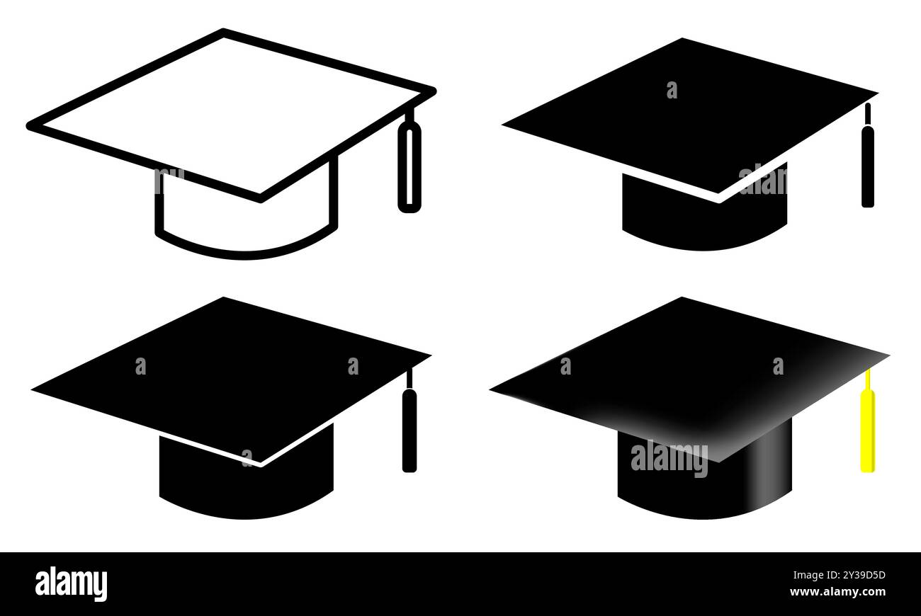 Set of University graduation hats in White and black, black and white ...