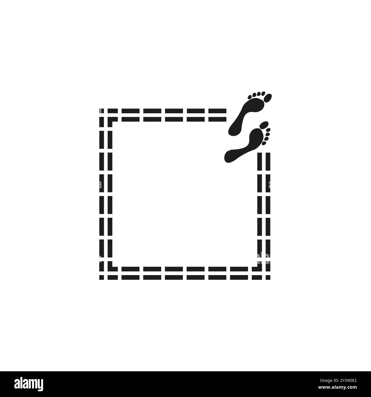 Footsteps square icon. Bold dashed border. Black footprint symbols ...