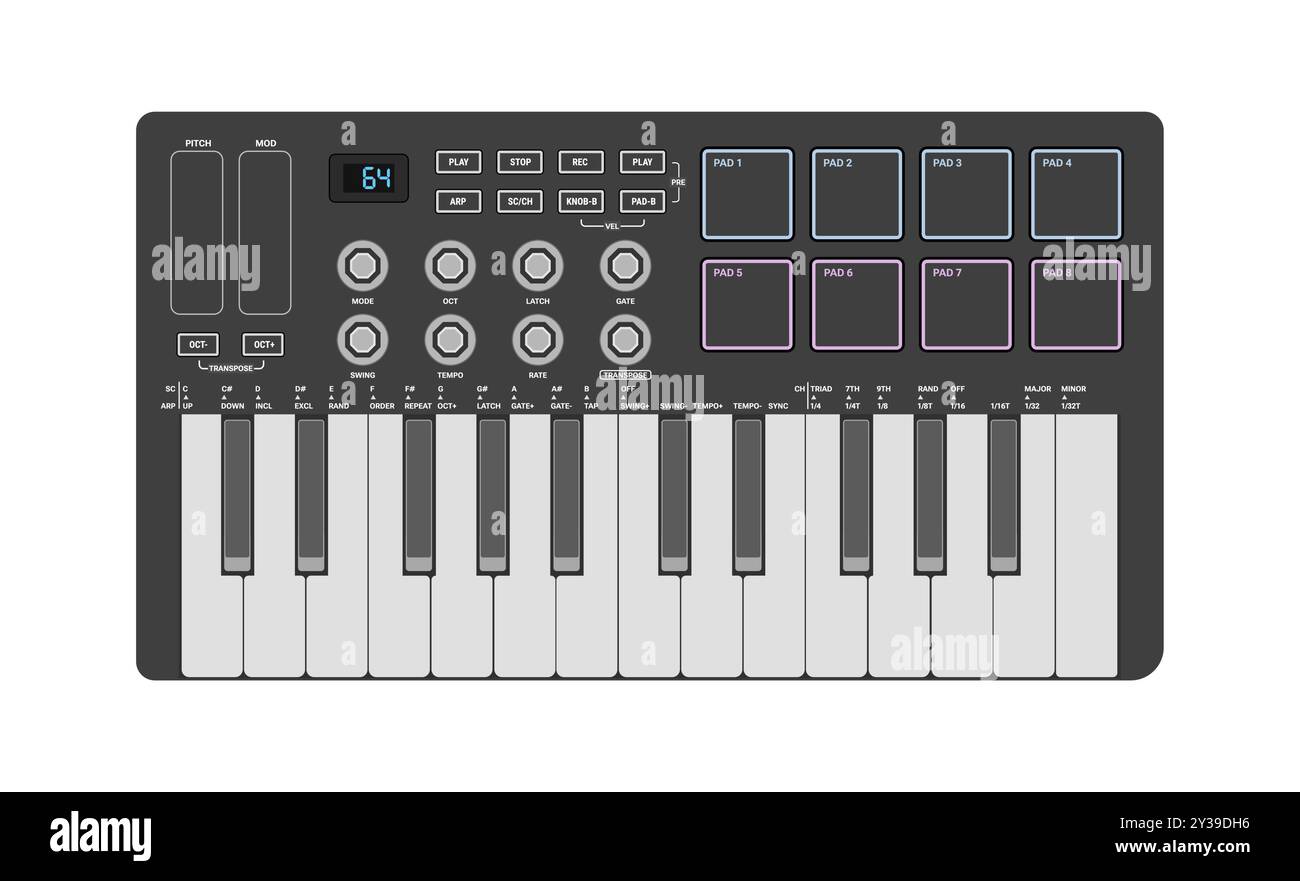 Midi Controller Portable Synthesizer Two Octaves Keyboard Drum Pads