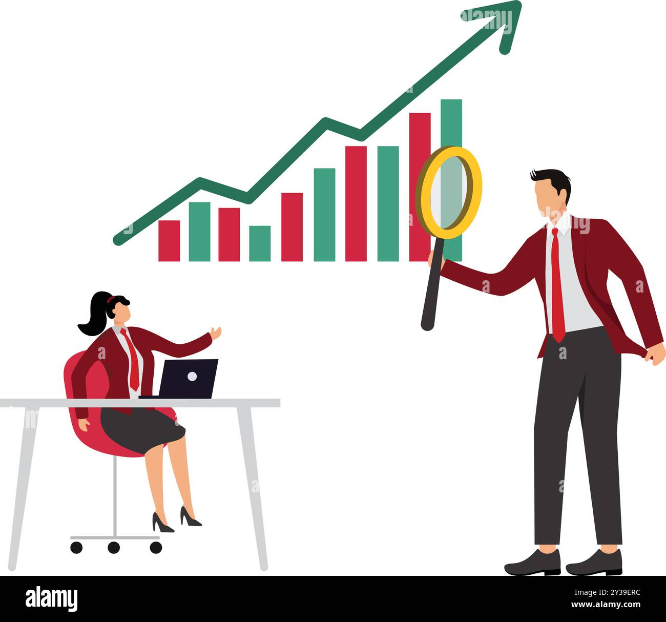 Businesswoman businessman magnifying glass Stock Vector Images - Alamy