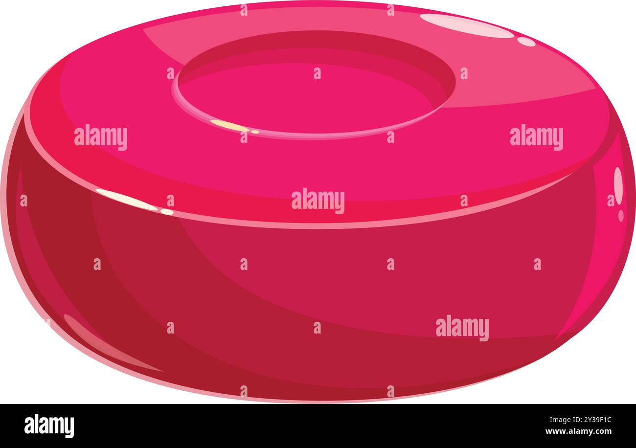 Round pink candy with a hole in the center is bursting with flavor ...