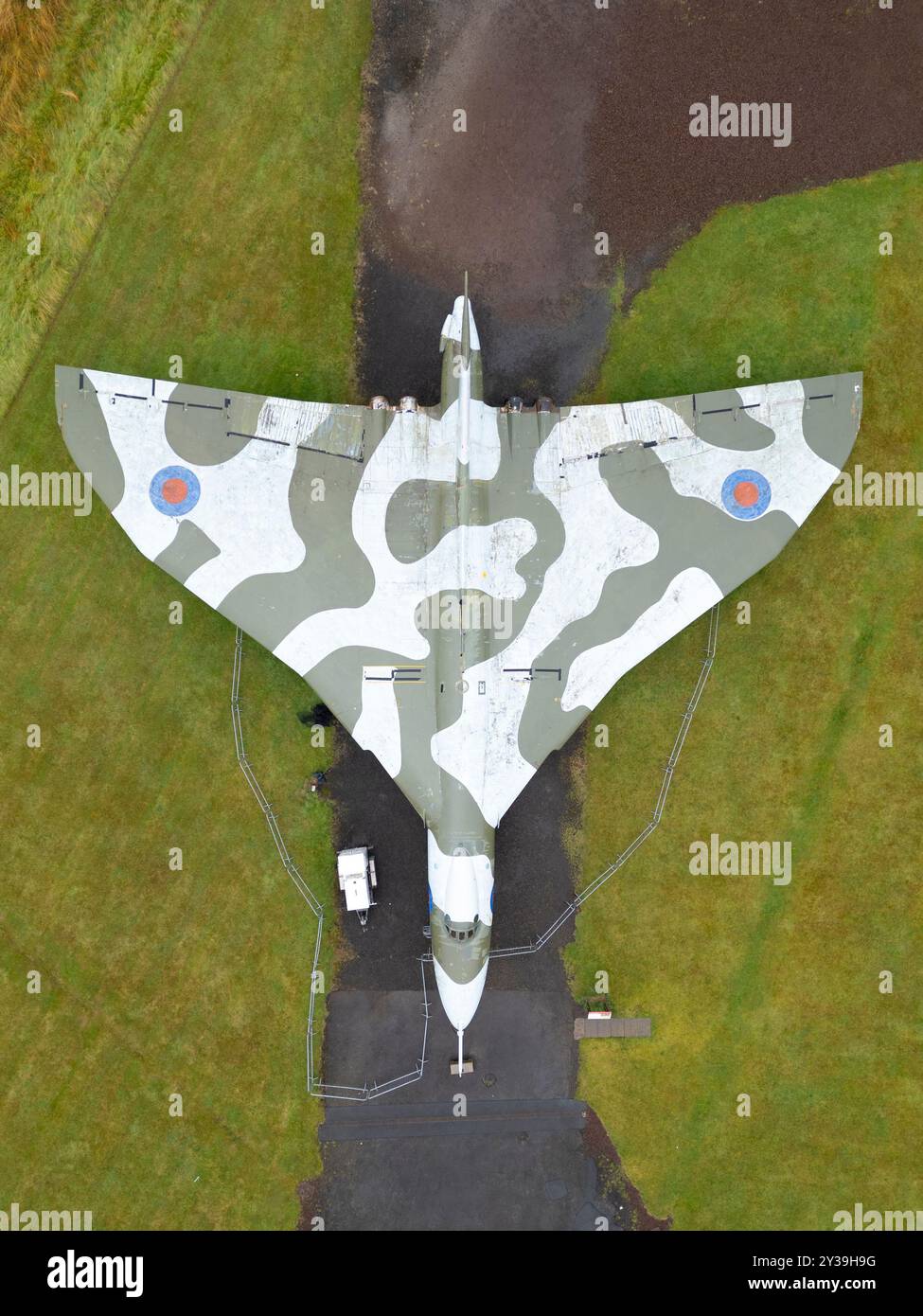 Aerial view of Vulcan bomber on display at National Museum of Flight at ...