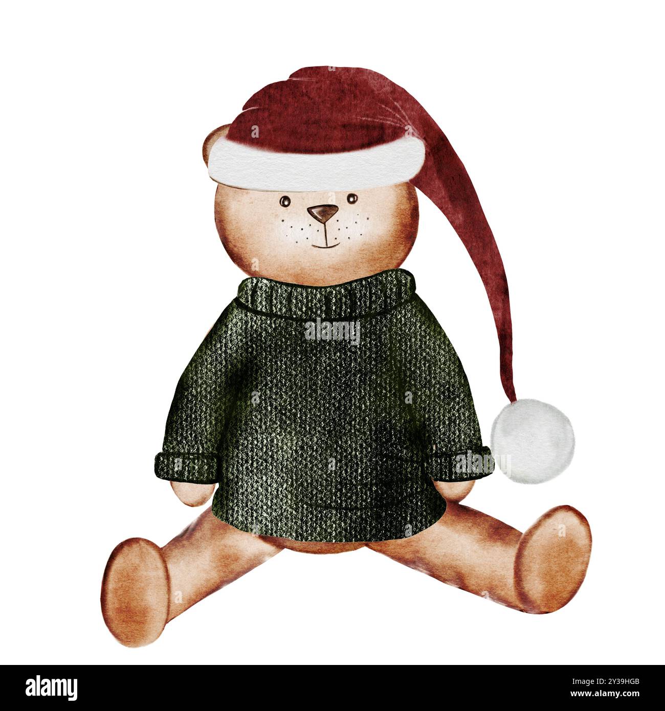 Christmas Teddy bear toy. Watercolor illustration hand drawing. Clip ...