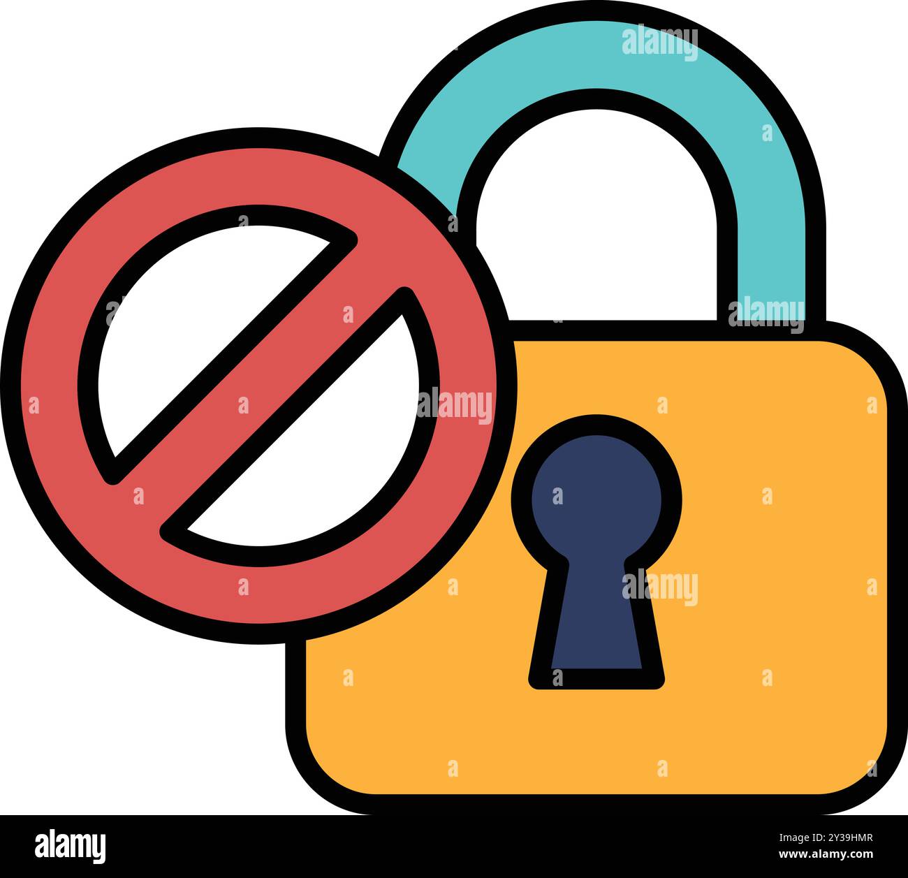 A cartoonish drawing of no entry sign is above a lock Stock Vector ...