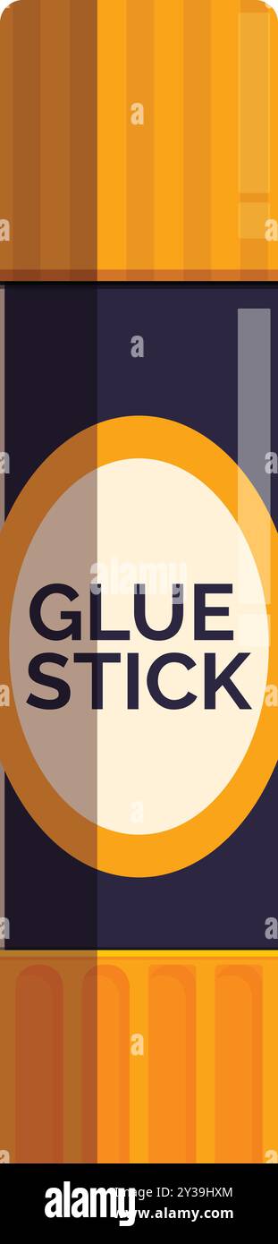 Vertical yellow glue stick with a navy blue label is standing up on a ...