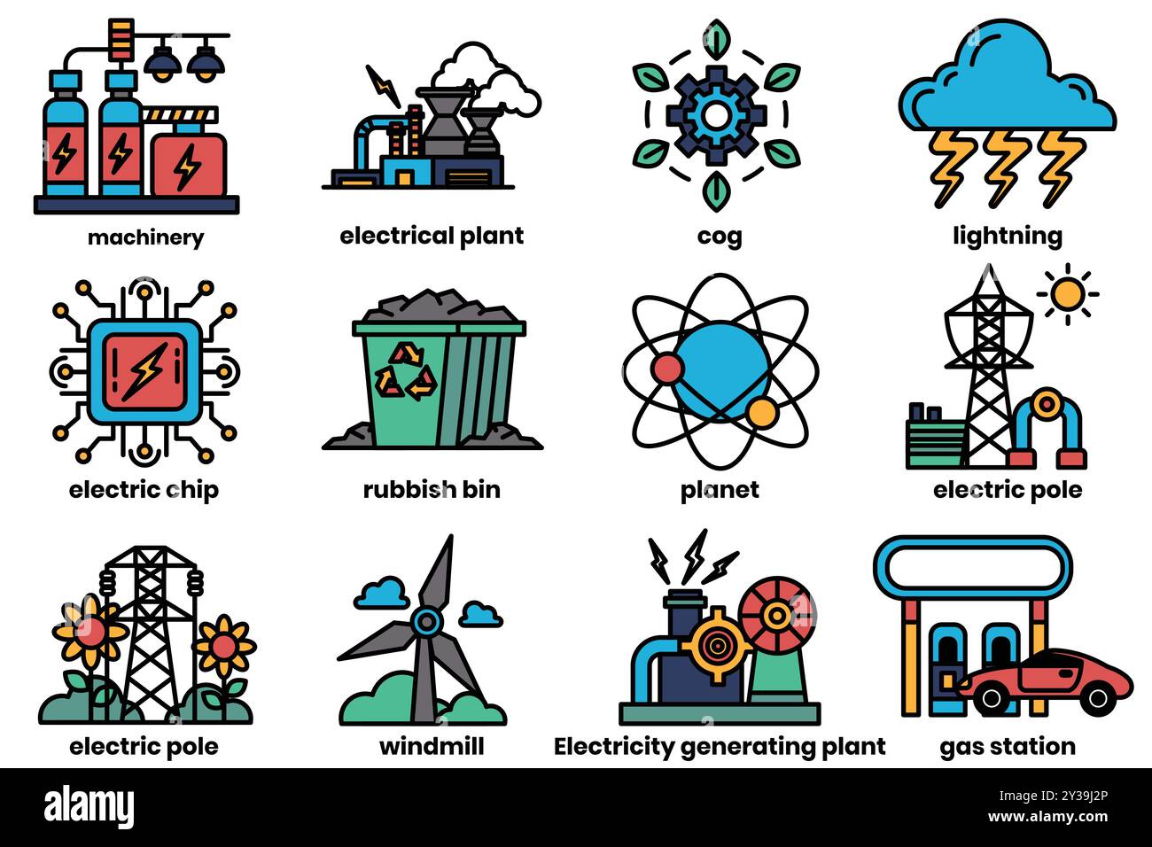 A Set of illustrations in the concept of renewable energy in line ...