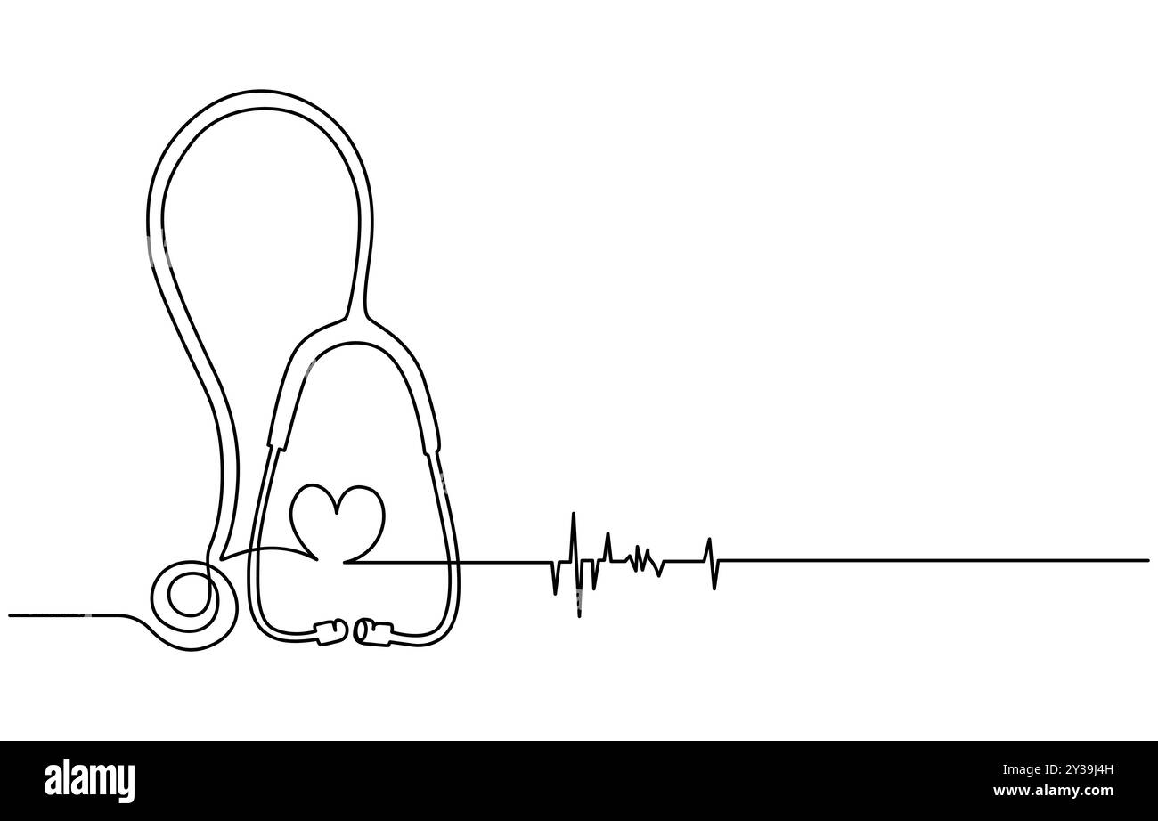continuous single drawn one line stethoscope freehand drawn picture ...