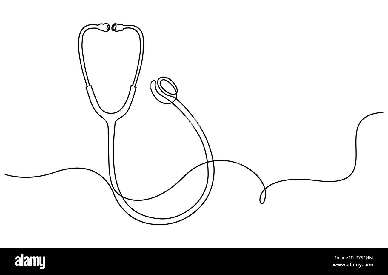 continuous single drawn one line stethoscope freehand drawn picture ...