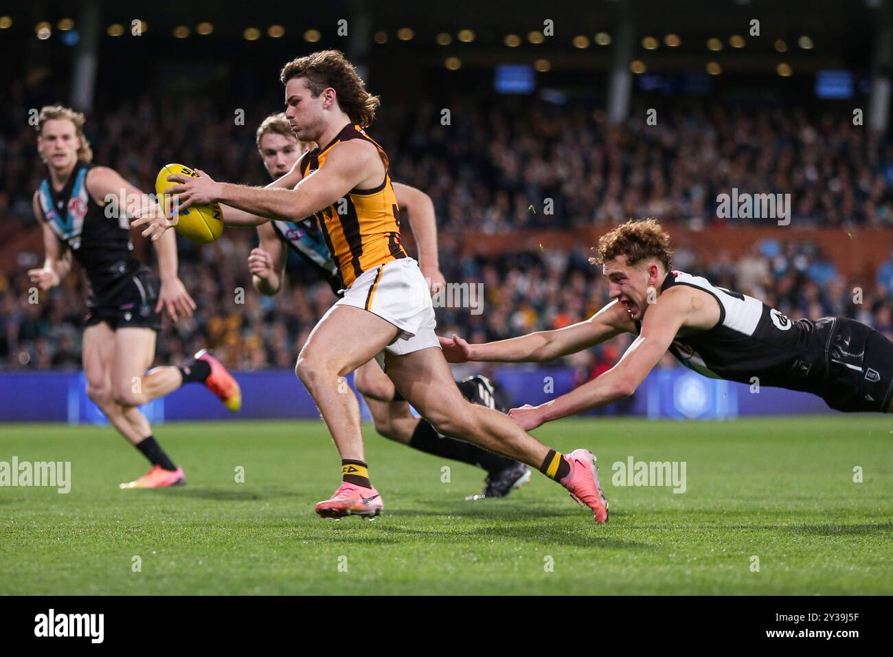 Adelaide, Australia. 13th Sep, 2024. Nick Watson of the Hawks evades ...