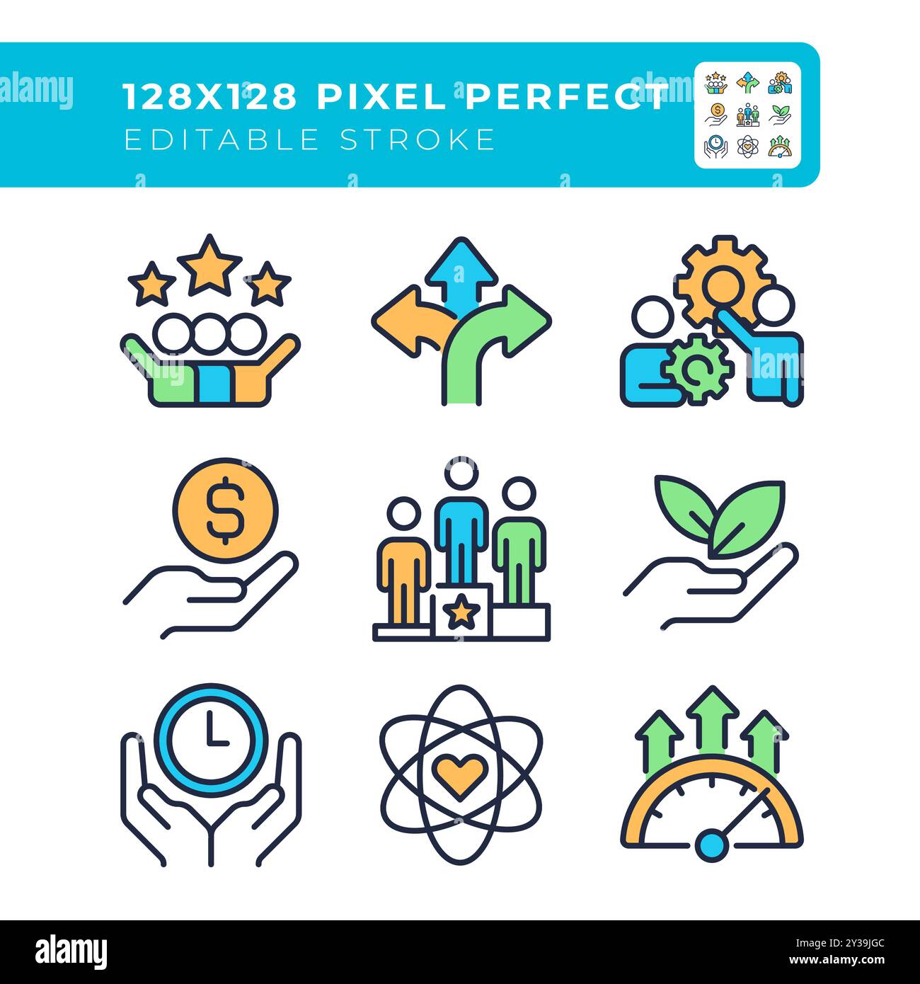 Teamwork organization RGB pixel perfect color icons set Stock Vector ...