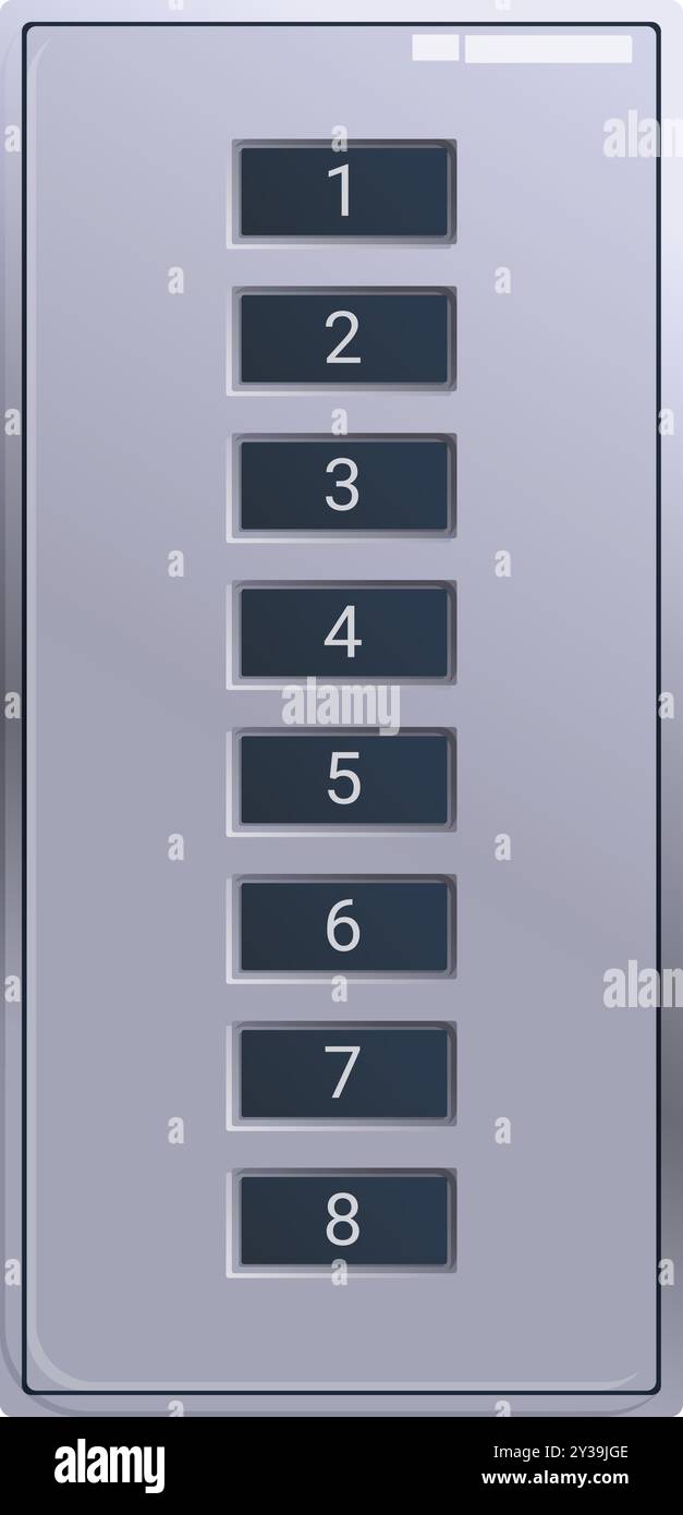 Modern elevator button panel showing floor numbers one through eight ...