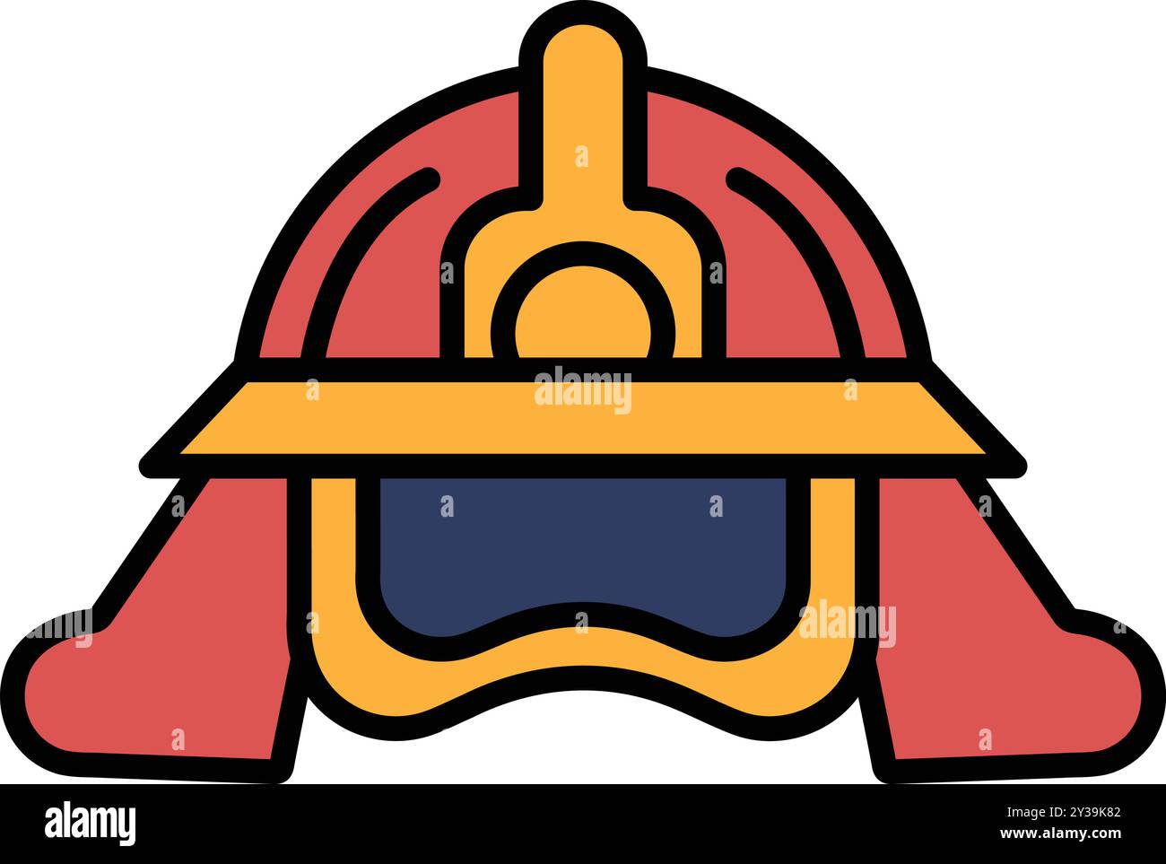 A red and yellow fireman's helmet. The helmet is drawn in a cartoon ...