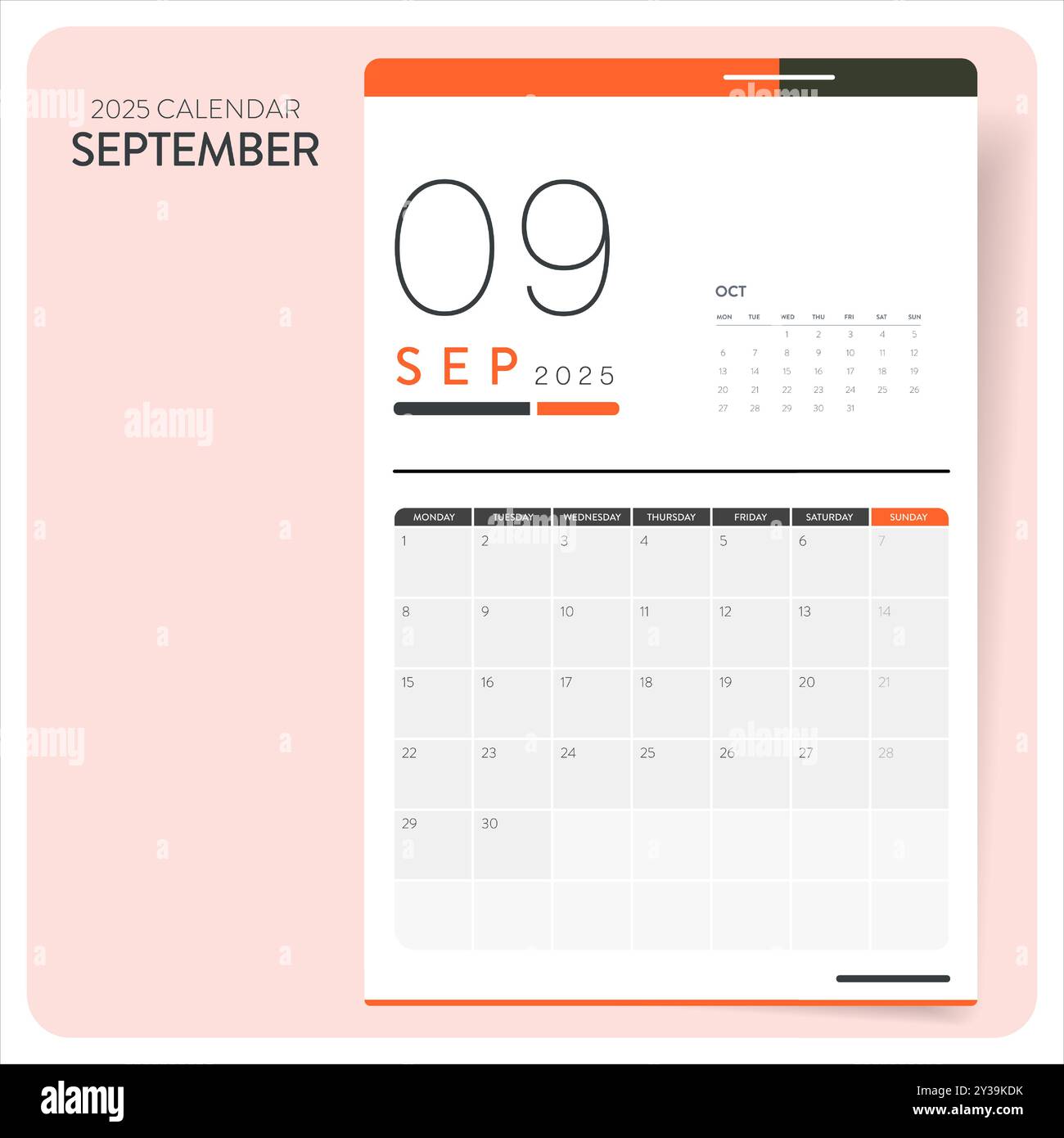 Calendar September 2025 template vector. Desk, wall calender for print ...
