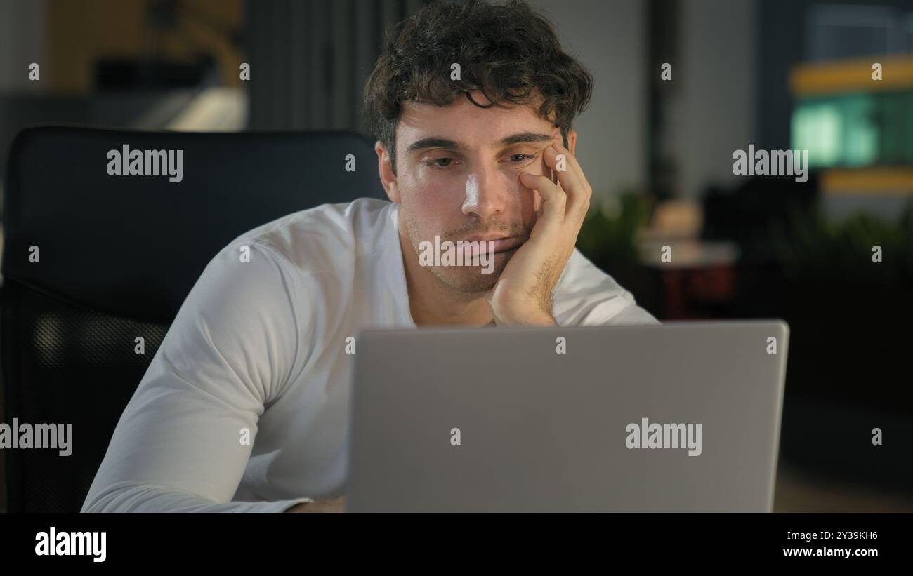 Tired exhausted Caucasian businessman bored fatigued male designer with ...