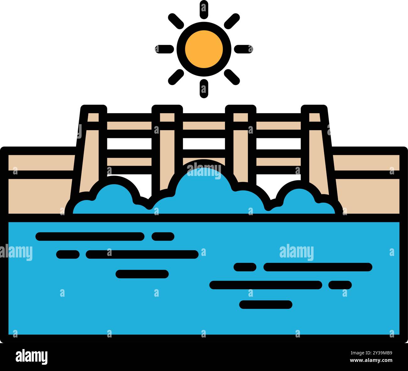 Illustration of a hydroelectric dam in line drawing style Stock Vector ...