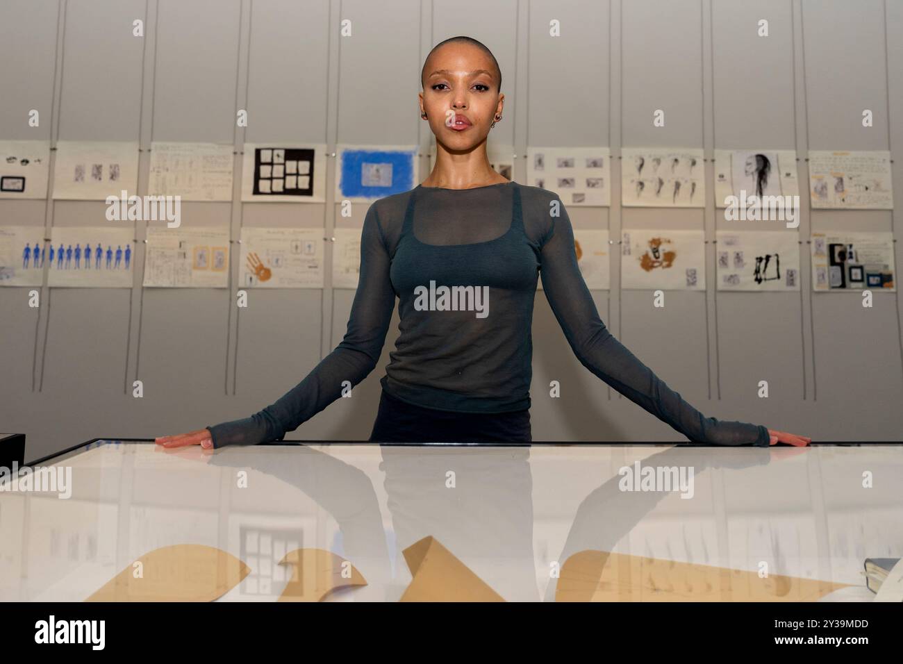 FKA Twigs poses for a portrait infront of her drawings during a preview ...