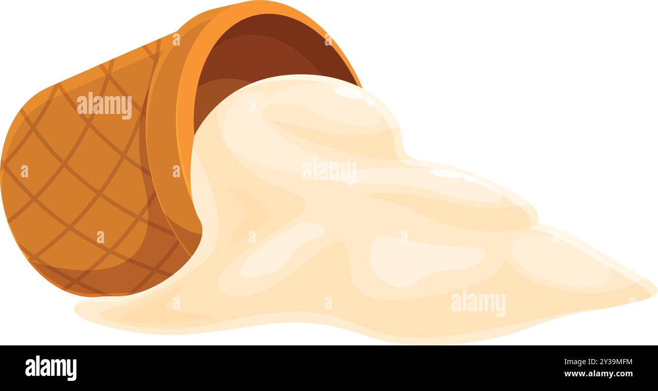 Melting scoops of ice cream are spilling out of a fallen waffle cone ...