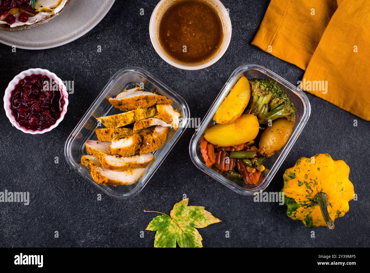 Leftover Thanksgiving day dinner food Stock Photo - Alamy