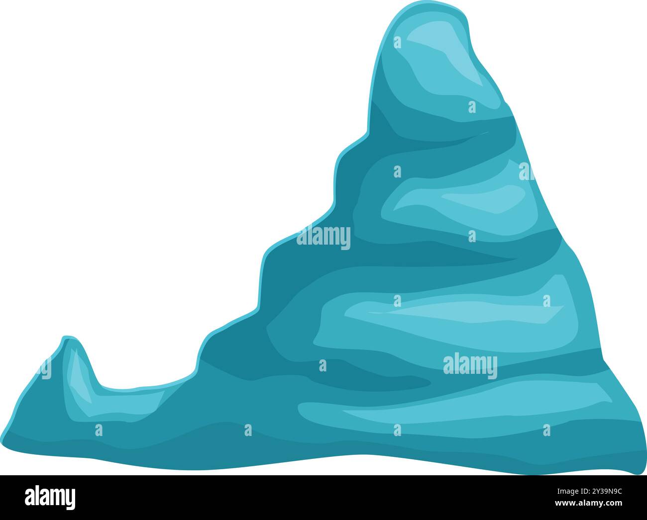 Cartoon style illustration of a turquoise mountain peak reaching for ...