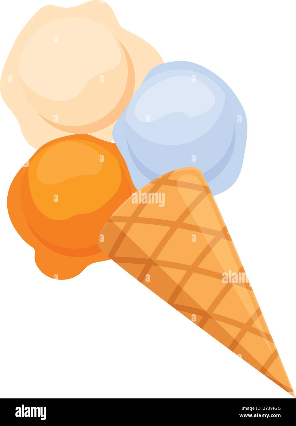 Three colorful scoops of ice cream melting and falling off a crunchy ...