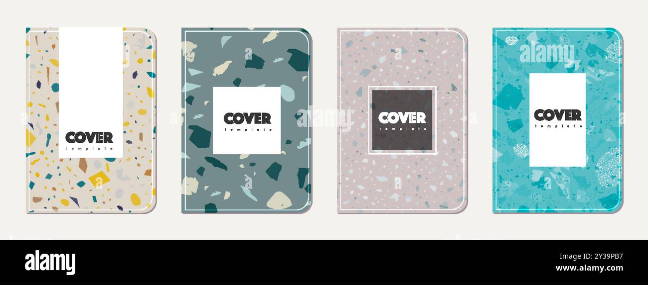 School diary cover design. Terrazzo abstract background made of natural ...