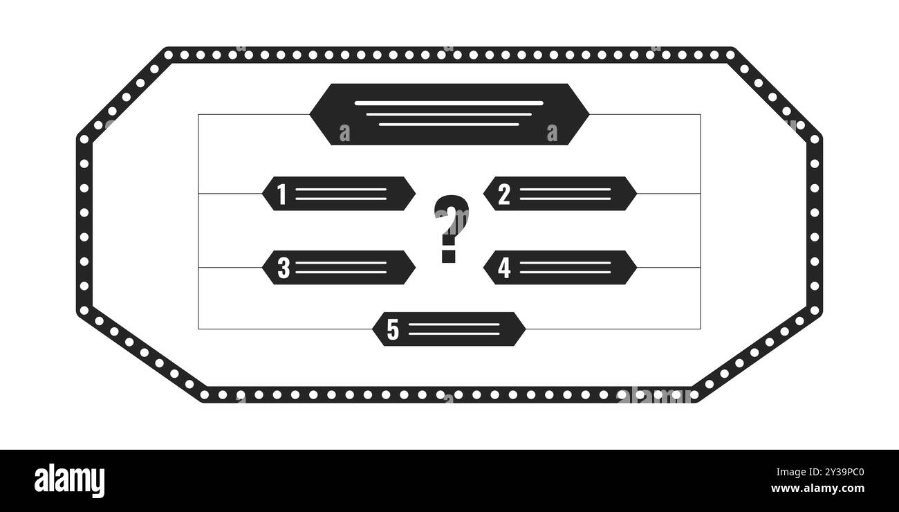 Quiz show display with question choices black and white 2D line object ...