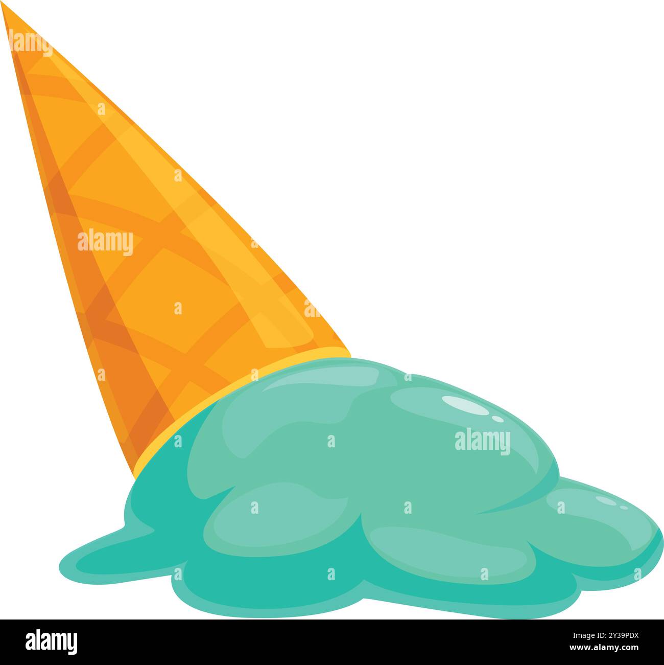 Cartoon turquoise ice cream is dripping from a fallen waffle cone Stock ...