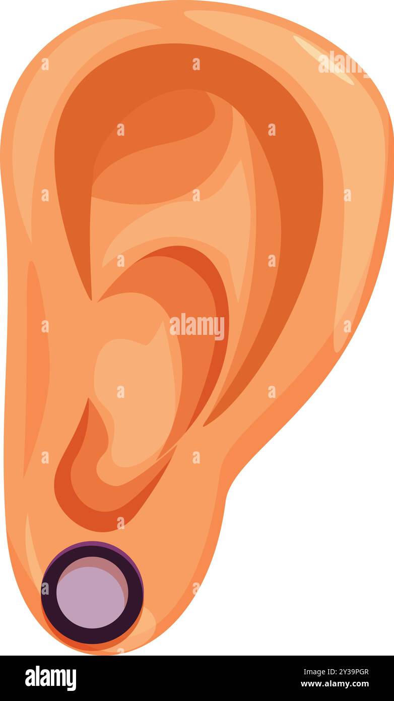Cartoon style icon of a human ear with an ear piercing wearing a stud ...