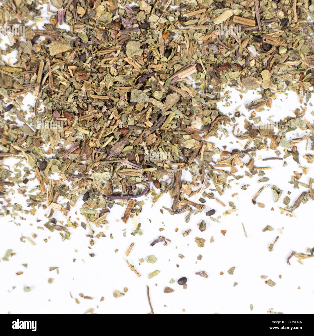 Dry basil spice seasoning macro texture on white background Stock Photo ...