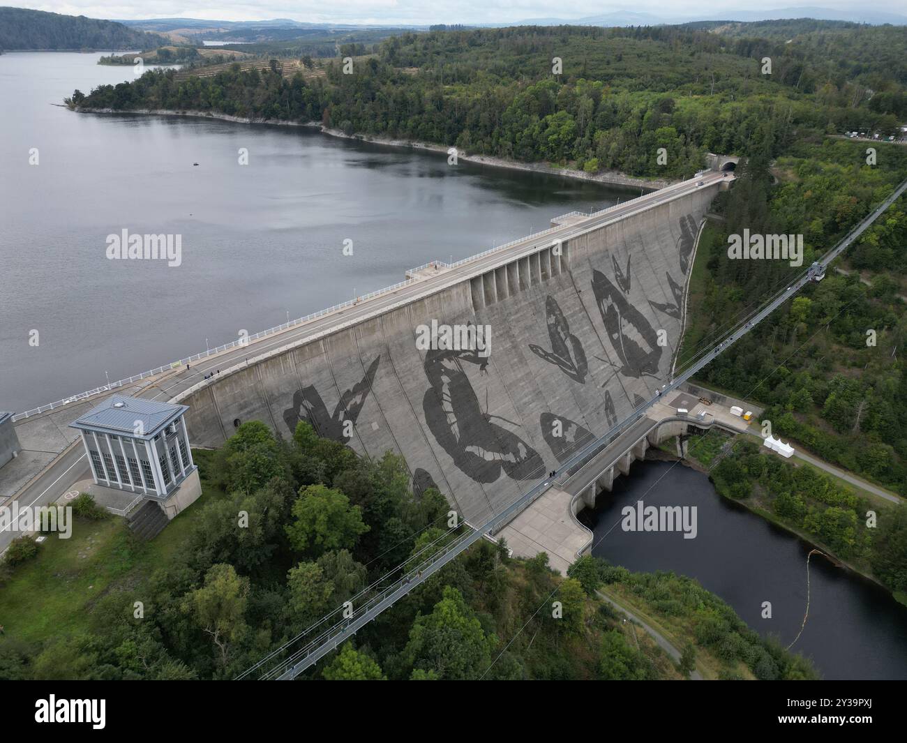 13 September 2024, Saxony-Anhalt, Oberharz am Brocken: View of the dam ...