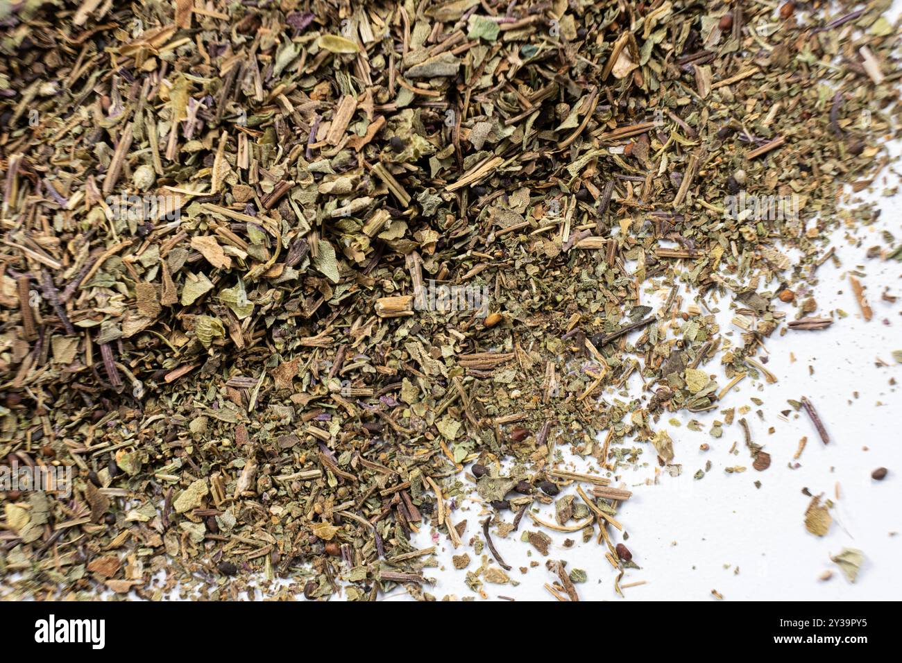 Dry basil spice seasoning macro texture top view Stock Photo - Alamy