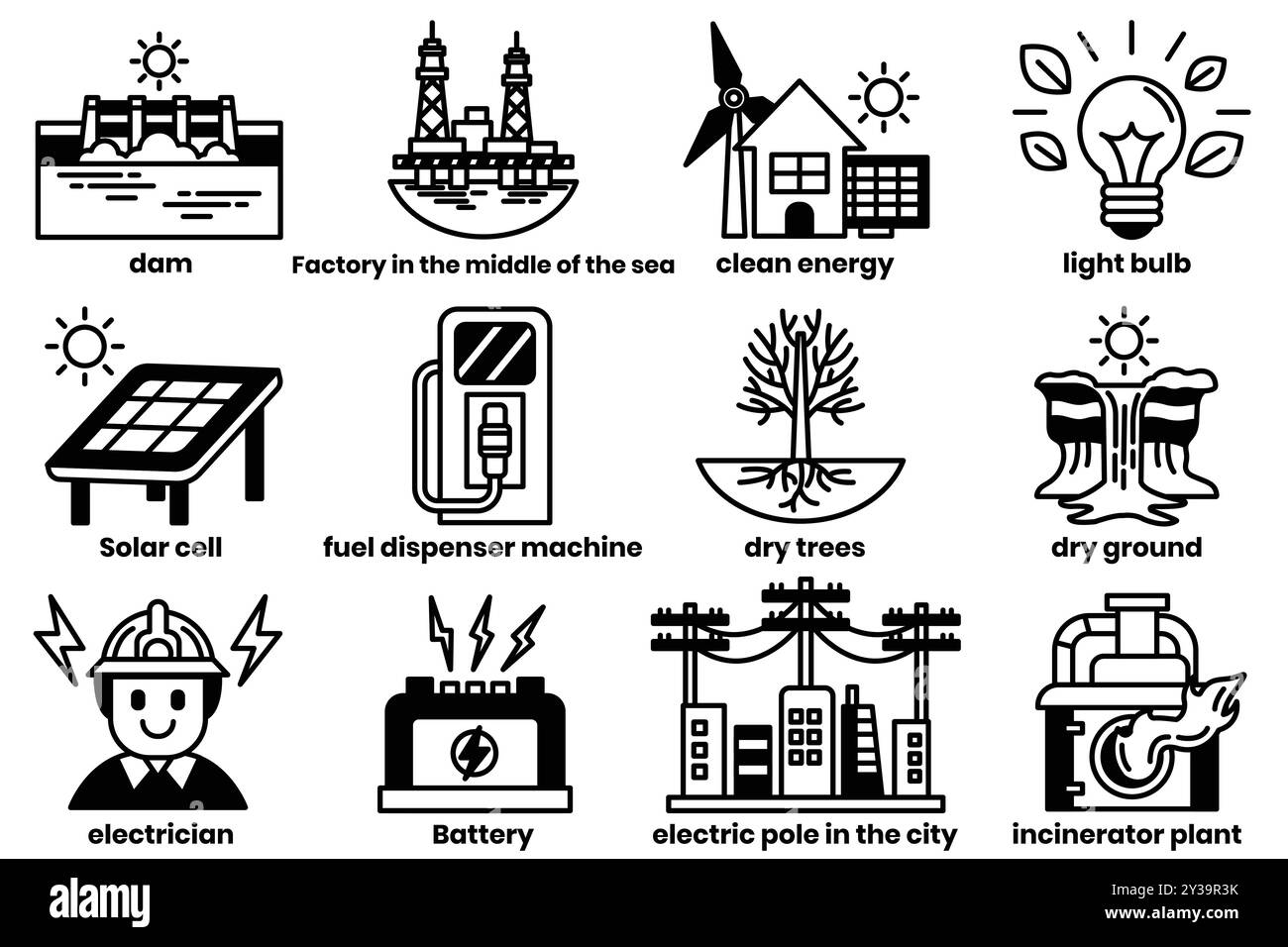 Power and energy icon set in thin line design hi-res stock photography ...