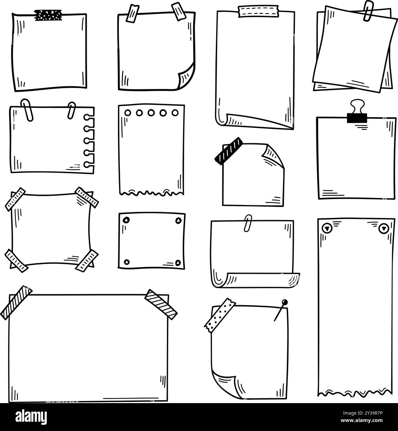 Hand drawn memo paper sheet icon set in flat style. Doodle sketch ...