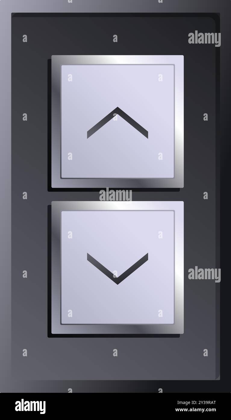 Metallic elevator control panel with two buttons showing up and down ...