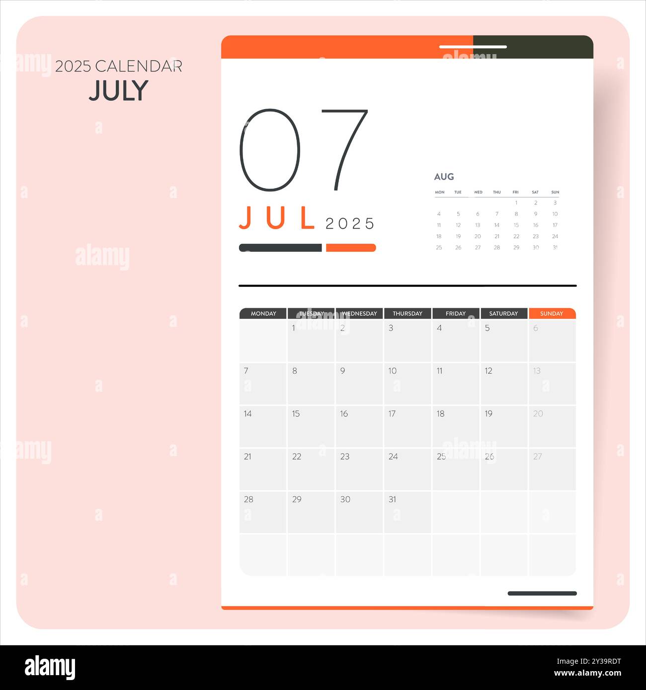 Calendar July 2025 template vector. Desk, wall calender for print ...