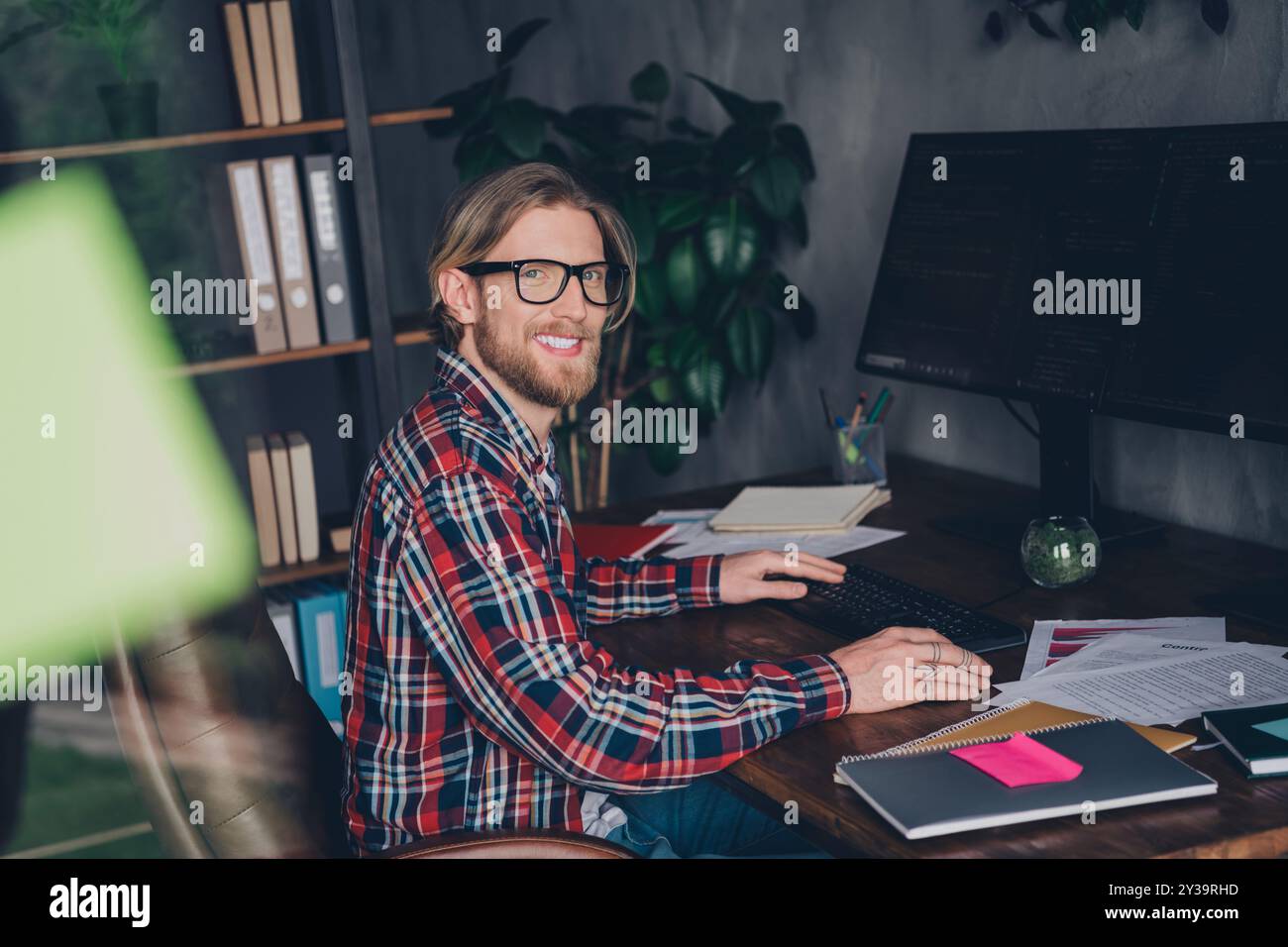 Photo of blond hair cyber security specialist man professional hacker ...