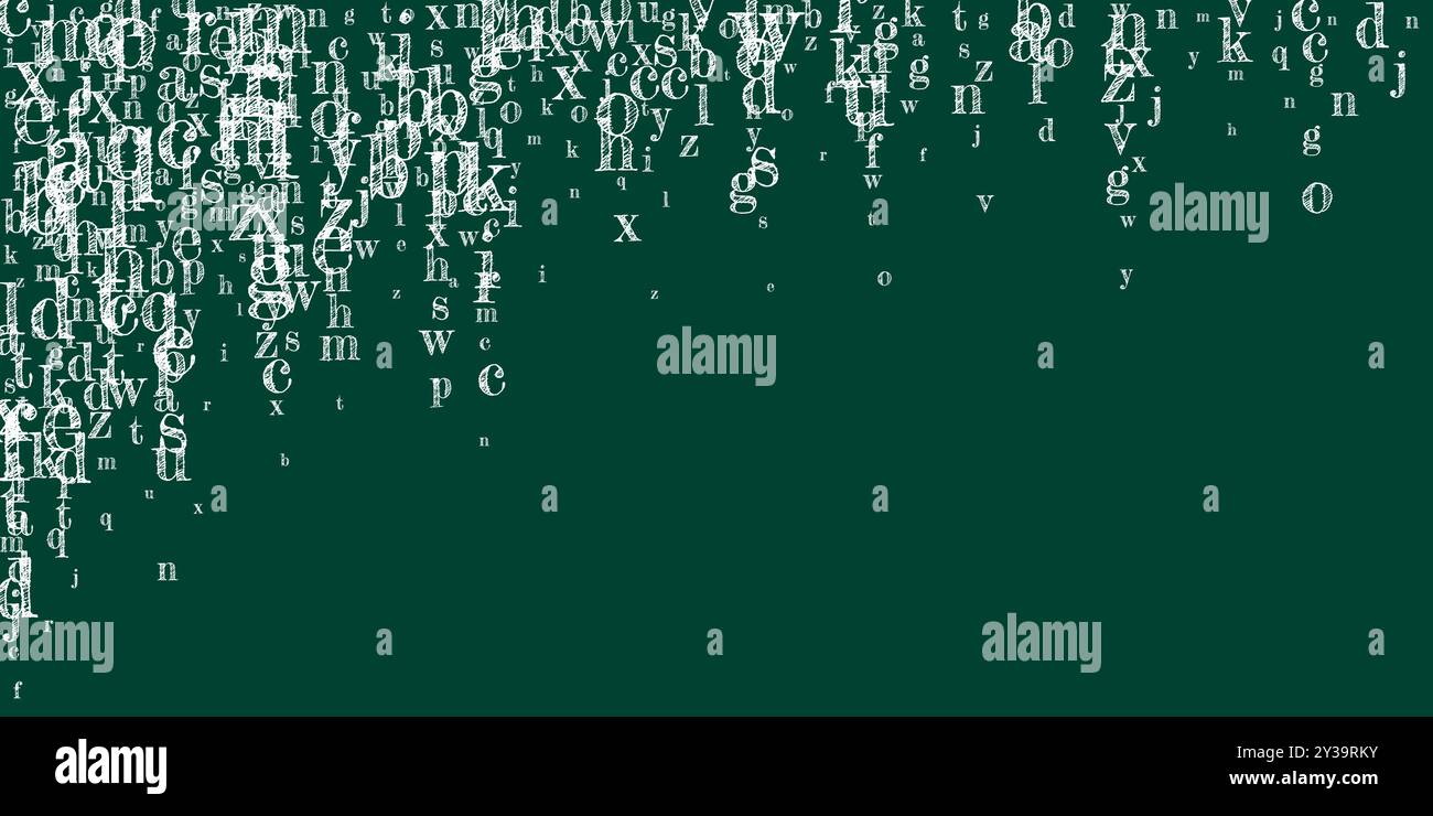 Scattered letters of latin alphabet. White chalk floating characters of ...