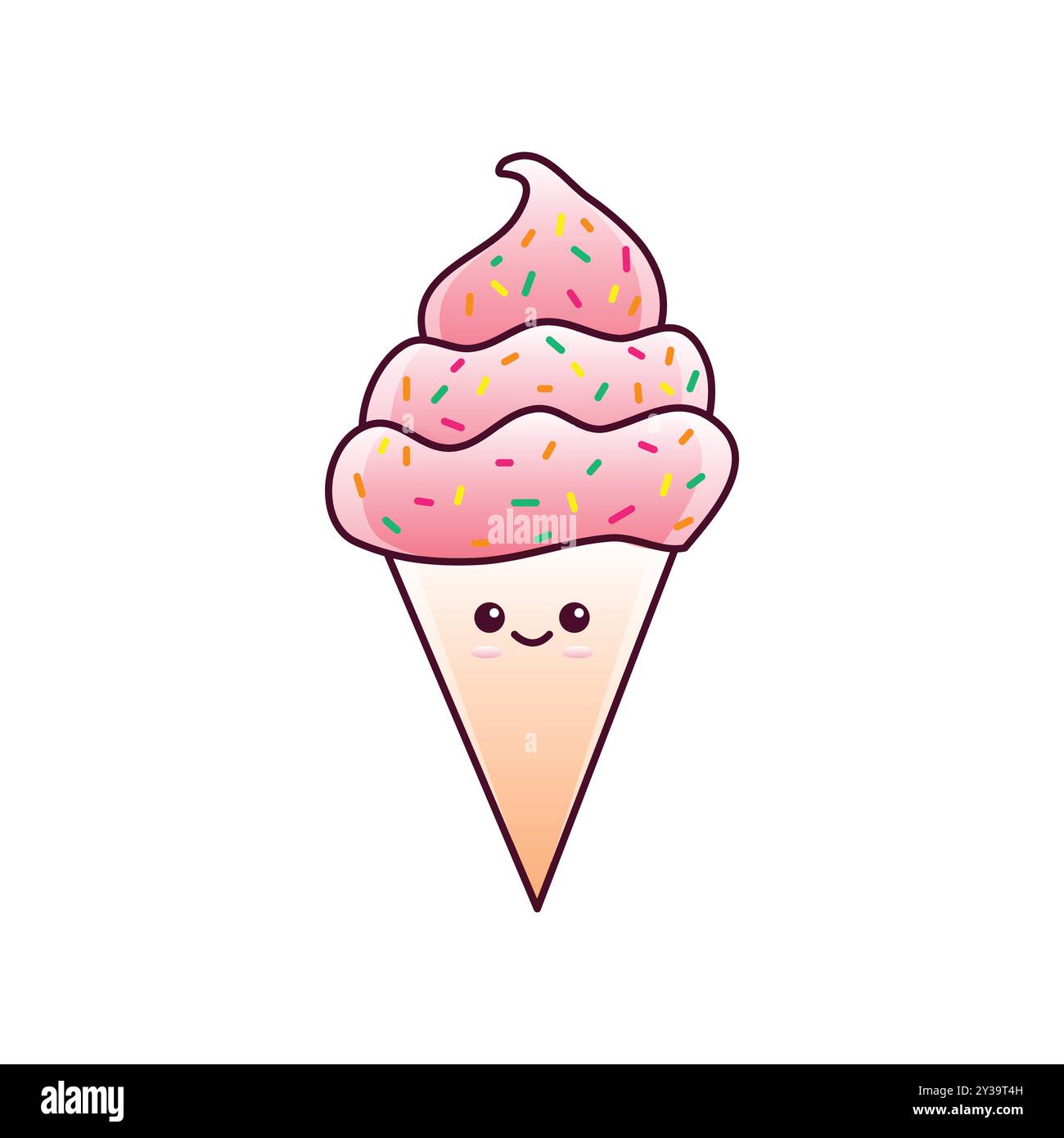 Cute Kawaii Ice Cream Cone Vector Illustration Stock Vector Image & Art ...